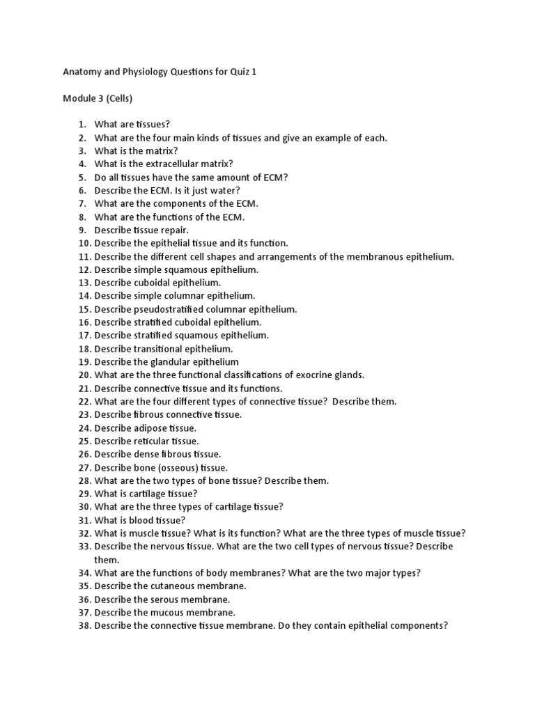 Module 3 (Tissues) Practice Questions For Quiz (Anatomy and Physiology ...