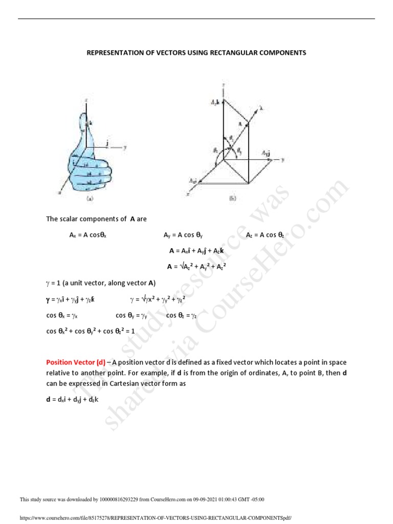 Rectangular Representation of Vectors: Calculating Components of Position, Force, and Unit ...