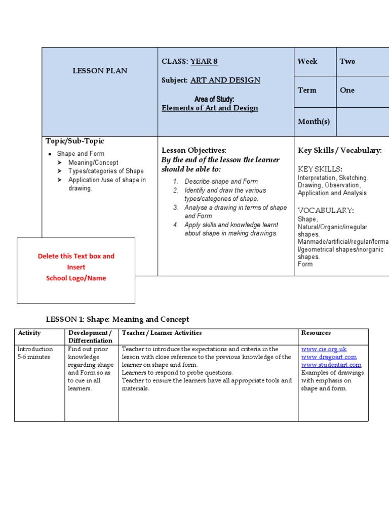 Lesson Plan Year 8 Term 1 Week 2 Elements of Art 2 | PDF | Learning ...