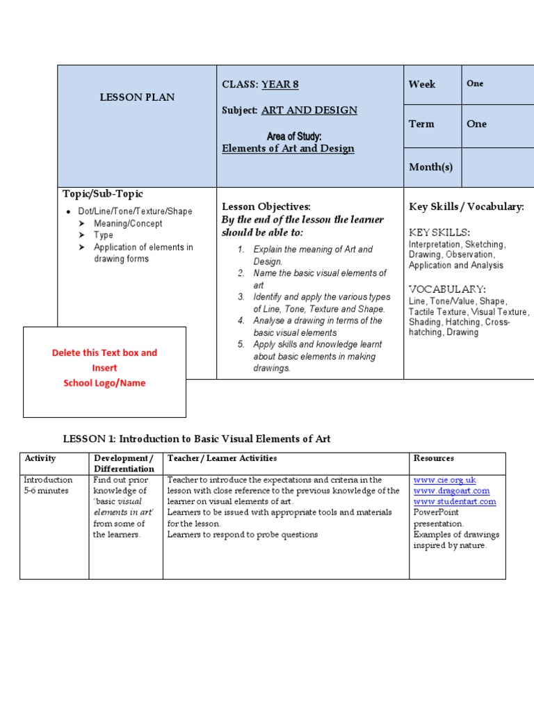 Lesson Plan Class: Year 8 Subject: Art and Design Elements of Art and ...