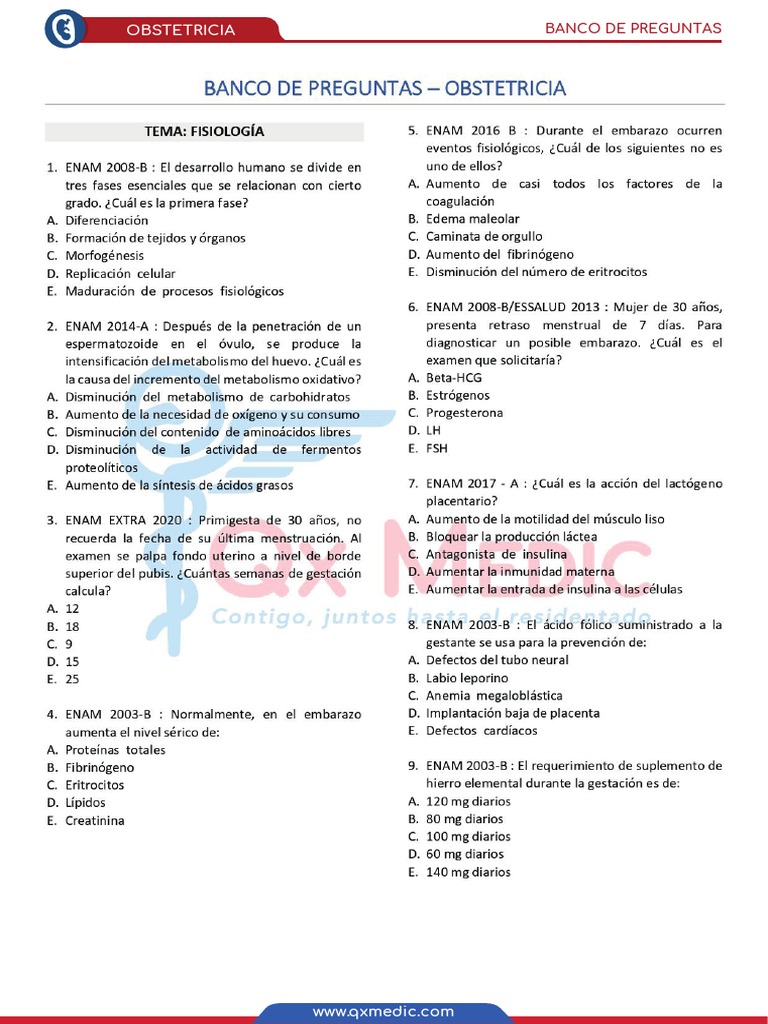 Banco De Preguntas De Obstetricia Pdf Salud Y Bienestar