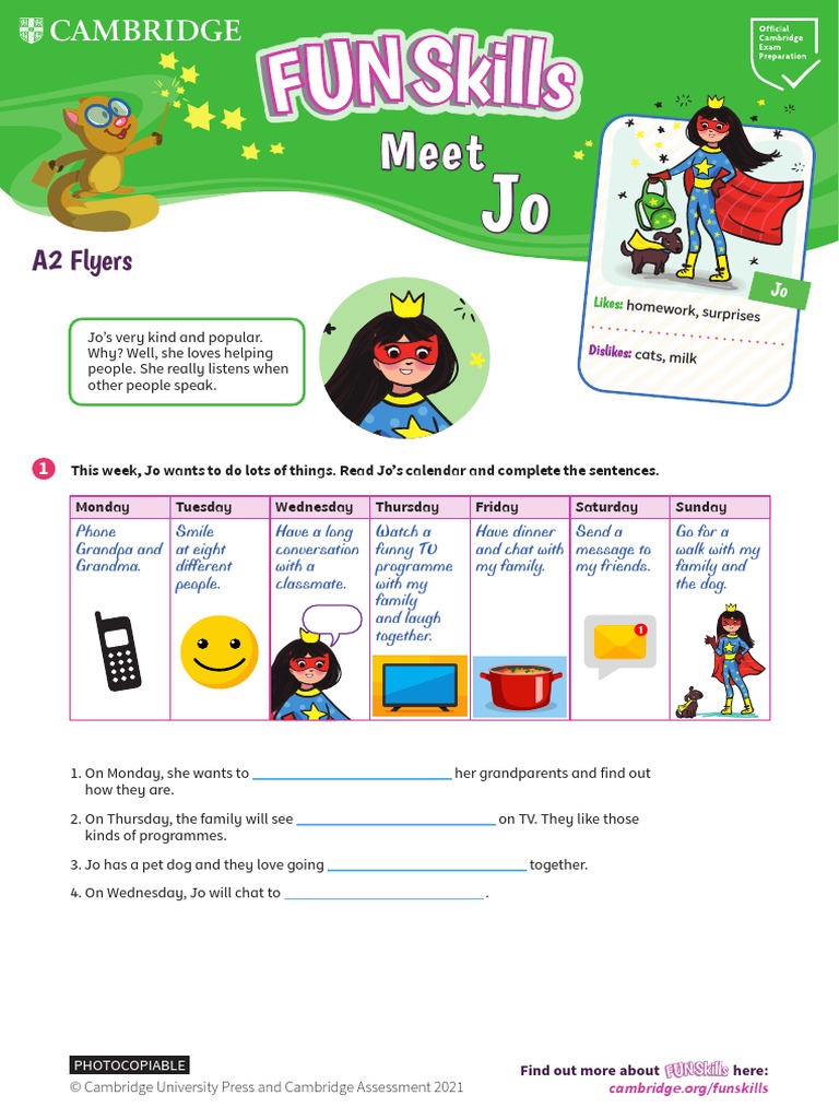 A2 Flyers Jo Worksheet | PDF