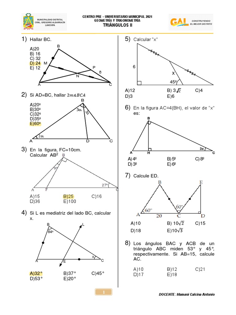 03 Practica de Triángulo II-2021 | PDF | Triángulo | Geometría del plano euclidiano