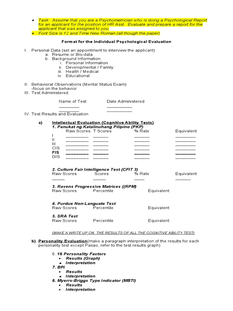 Psychological Report for HR Assistant Applicant | PDF | Psychology ...