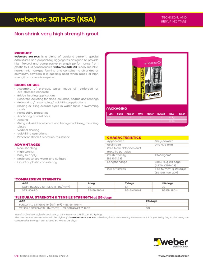 Tec 301 HCS (KSA) : Non Shrink Very High Strength Grout | PDF ...