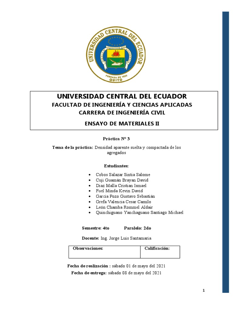 PRACTICA No 3 DENSIDAD APARENTE SUELTA Y COMPACTADA DE AGREGADOS GRUPO ...
