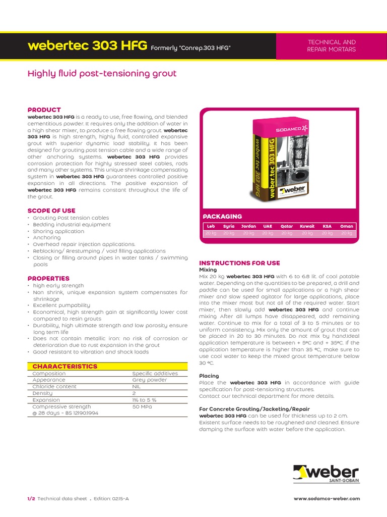 Tec 303 HFG: Highly Fluid Post-Tensioning Grout | Download Free PDF ...