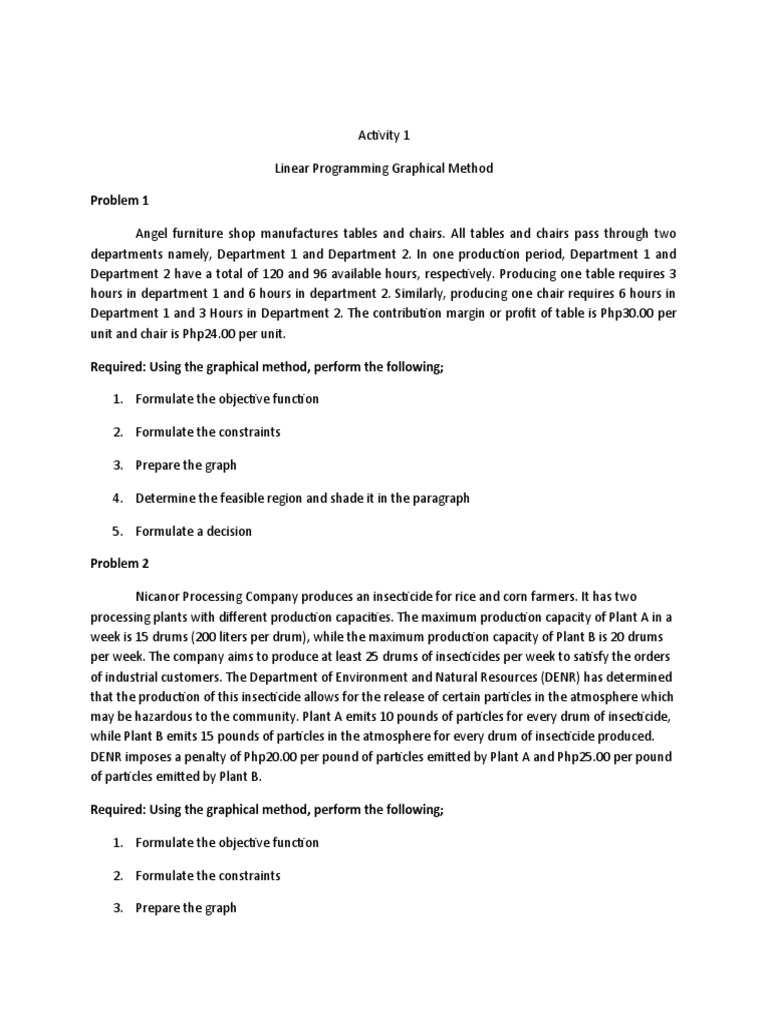 Optimal Production Levels: A Linear Programming Analysis of Two Manufacturing Problems | PDF ...