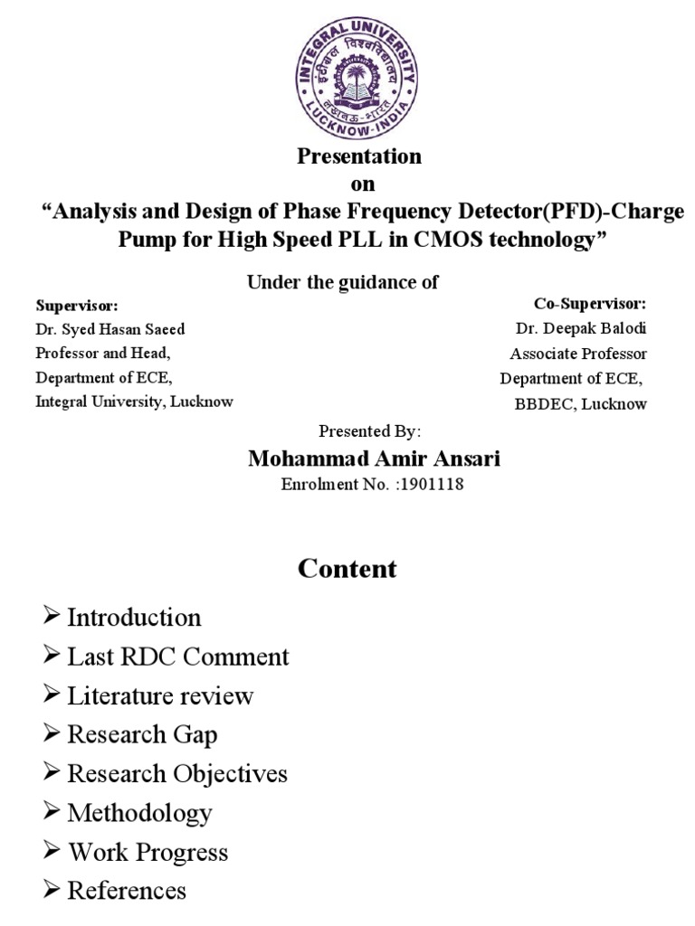 Presentation On "Analysis and Design of Phase Frequency Detector (PFD) - Charge Pump For High ...