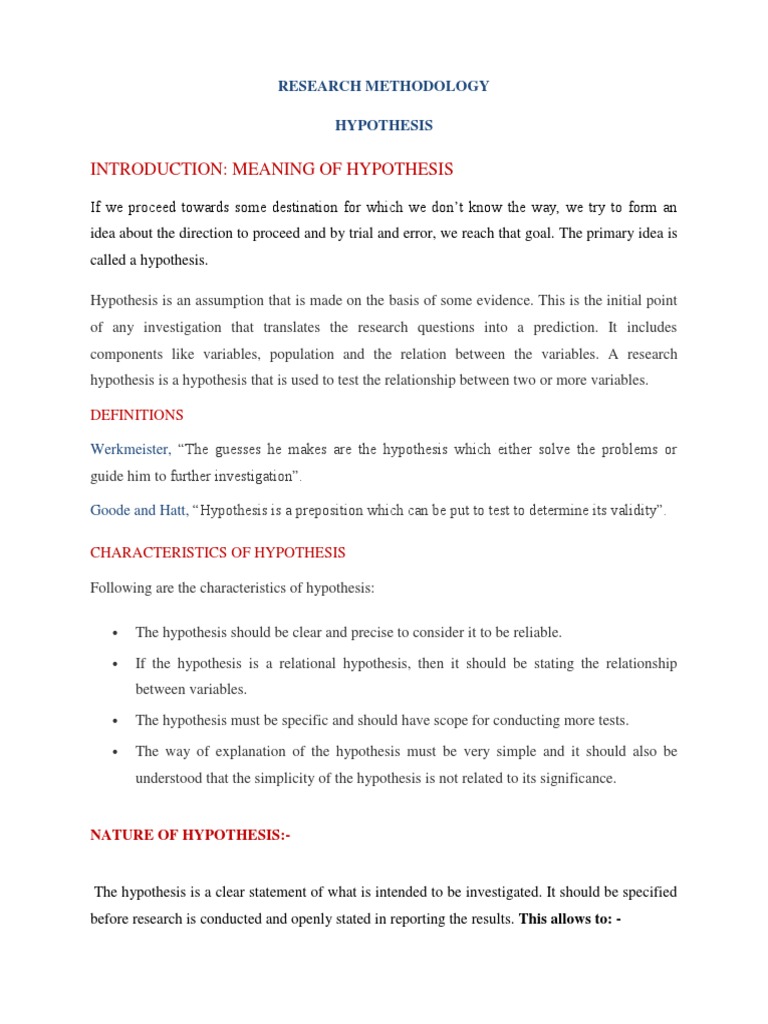 Introduction: Meaning of Hypothesis | PDF | Hypothesis | Dependent And ...