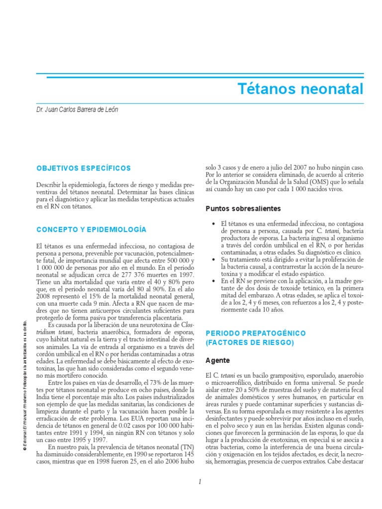 Tétanos Neonatal: Dr. Juan Carlos Barrera de León | PDF | Medicina ...