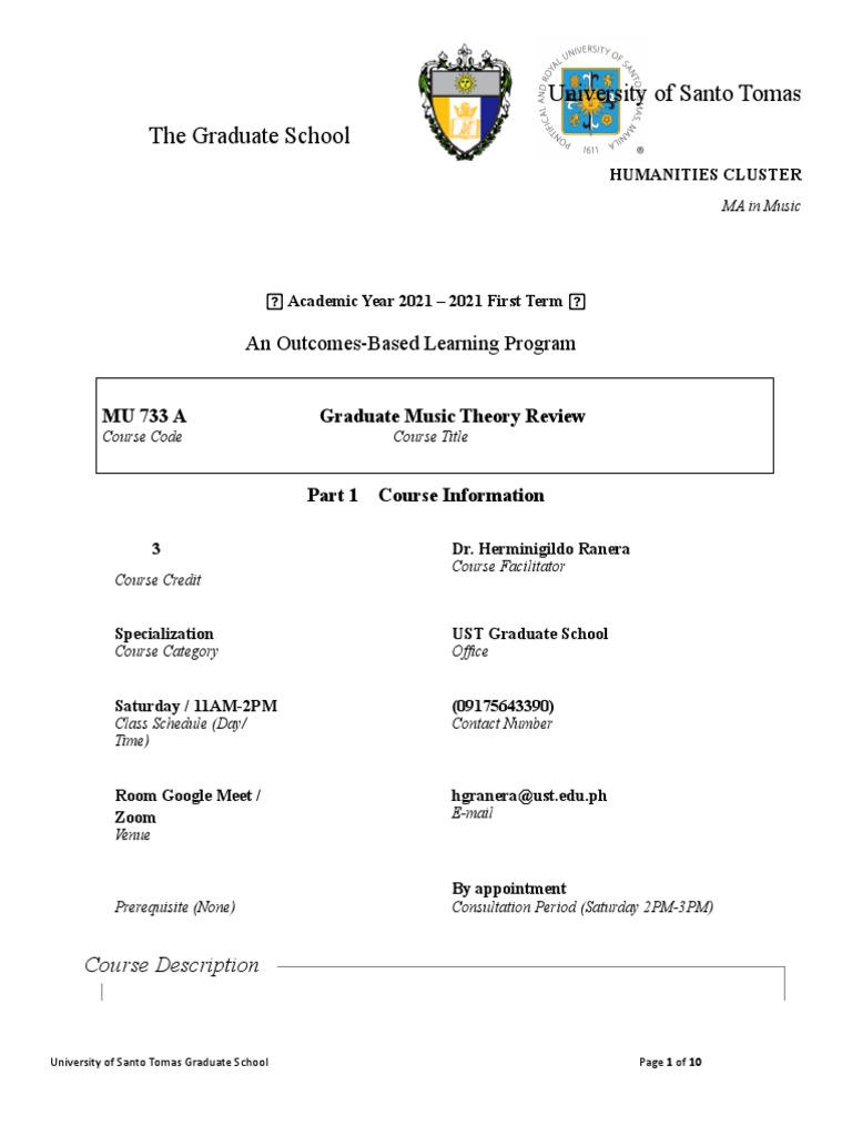 An Outcomes-Based Learning Program: Graduate Music Theory Review | PDF ...