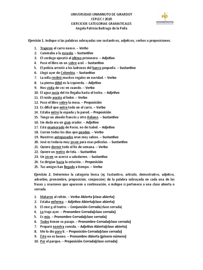 Sustantivos Adjetivos Verbos Adverbios Y Preposiciones En Ingles My