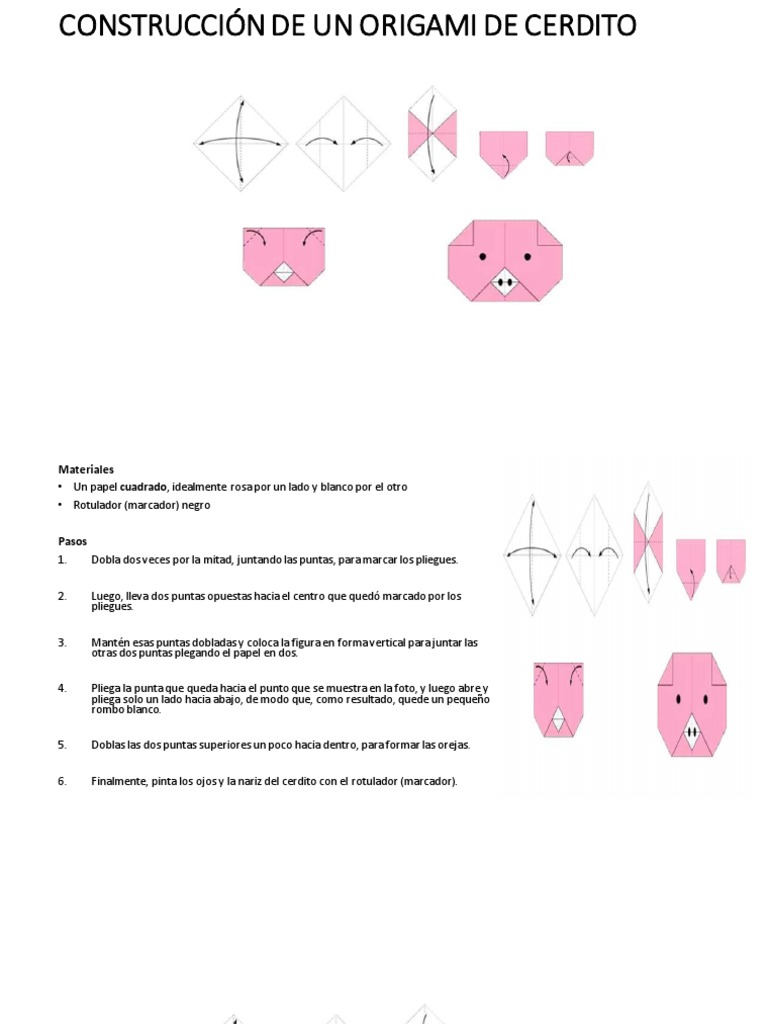 Construcción de Un Origami de Cerdito | PDF