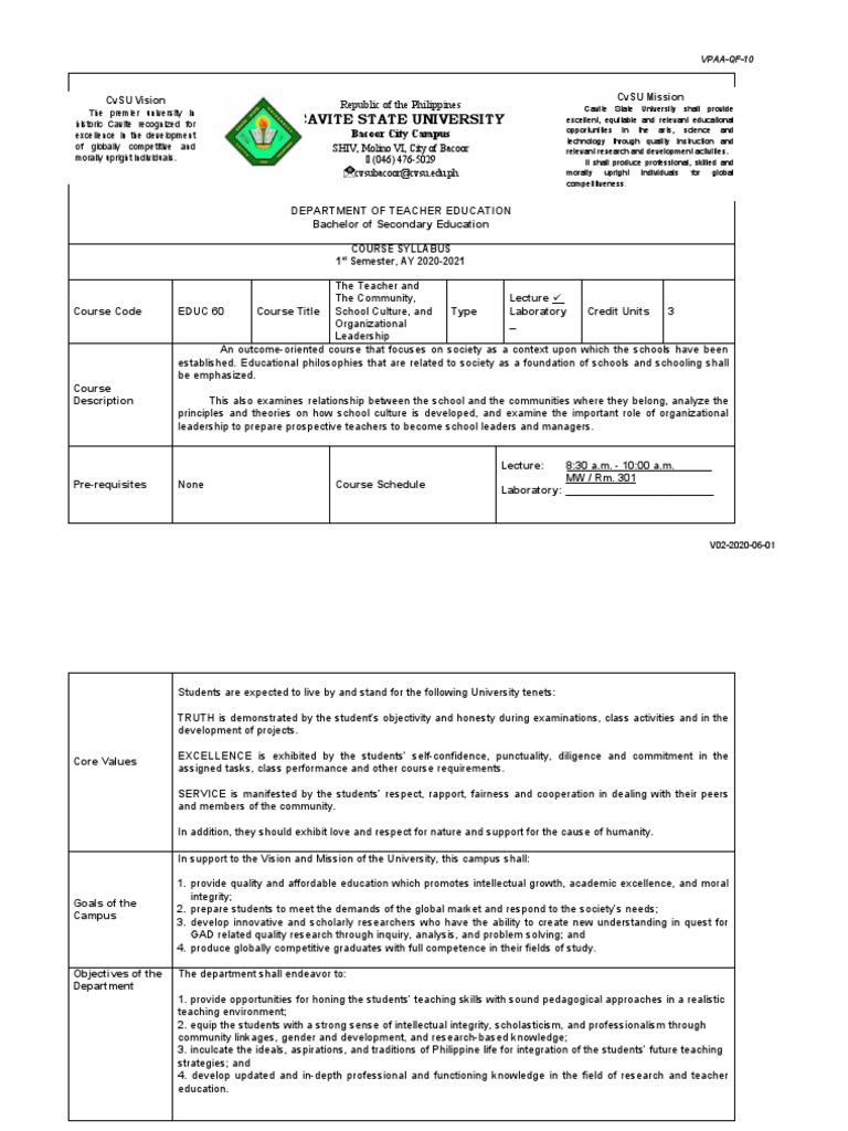 EDUC 60 The Teacher and The Community, School Culture, and ...