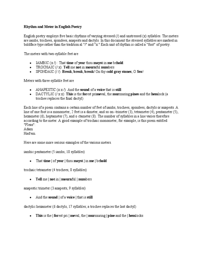 Rhythm and Meter in English Poetry | PDF | Metre (Poetry) | Poetry