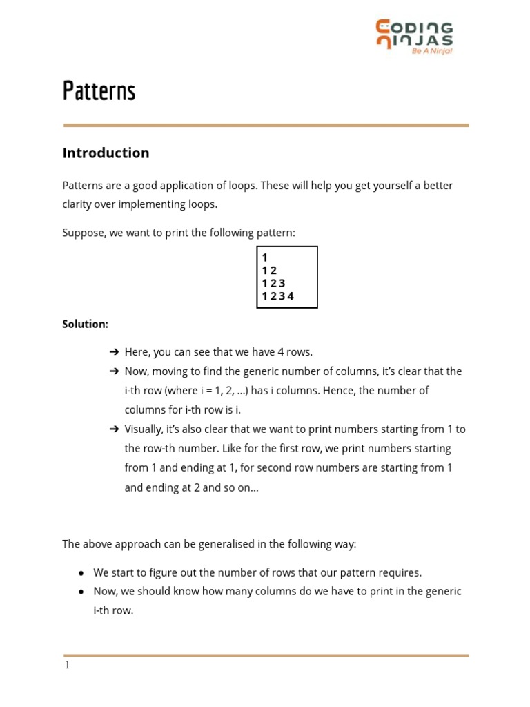 Patterns 1 1 2 1 2 3 1 2 3 4 Solution Pdf Namespace Software