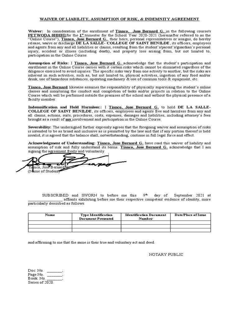 DLS-CSB Institutional Waiver (Final) | PDF | Indemnity | Legal Concepts