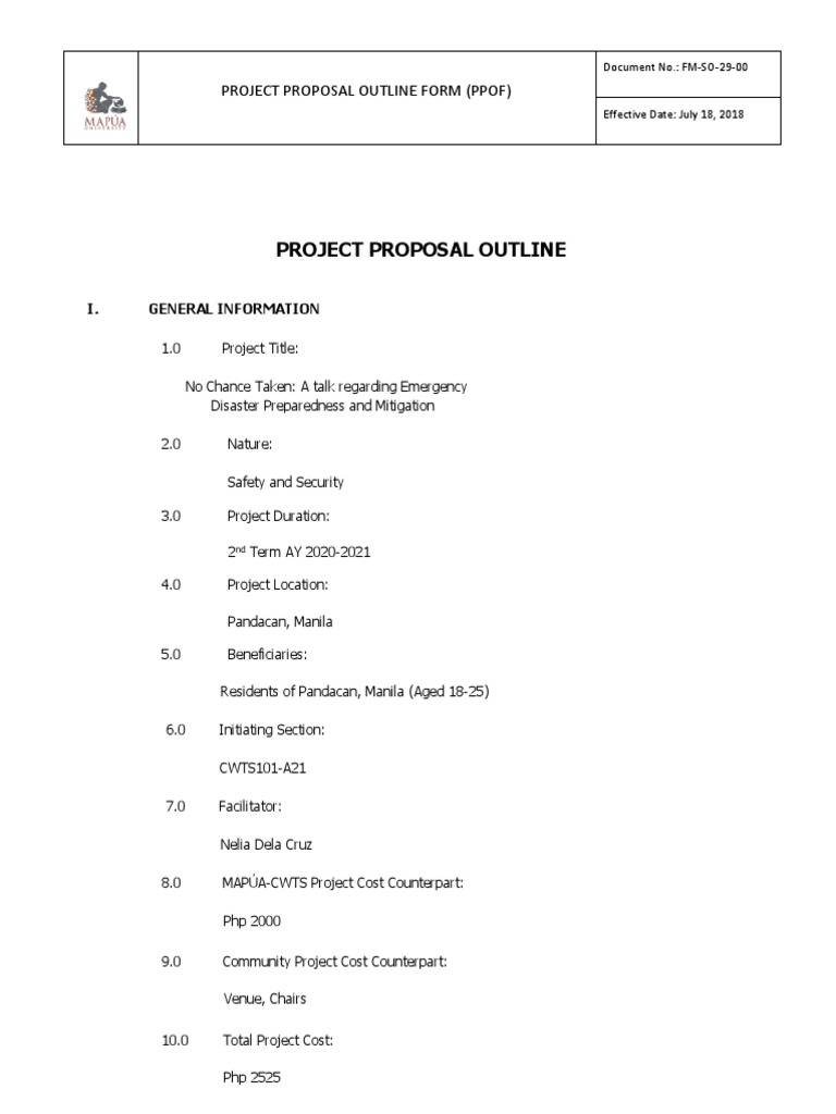 Project Proposal Outline Form (Ppof) | PDF | Emergency Management | Risk Management