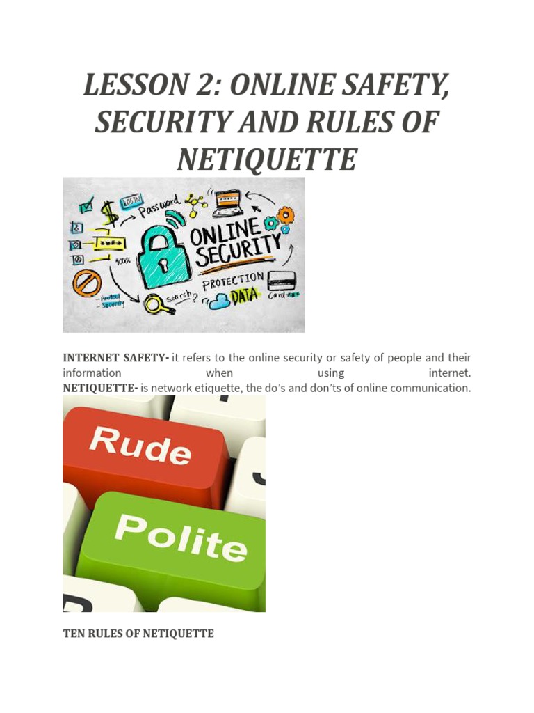 Lesson 2 - Online Safety, Security, Ethics and Etiquette Contextualized ...