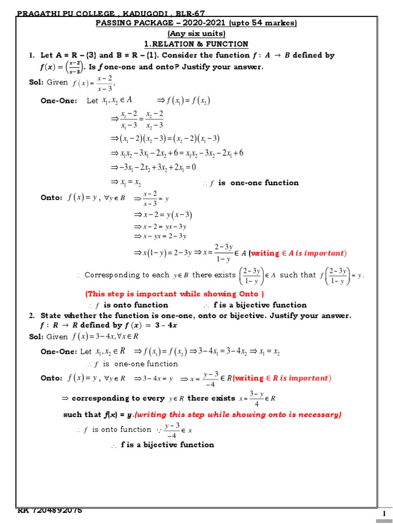 II Puc Maths Passing Package 2021 | PDF | Function (Mathematics) | Algebra