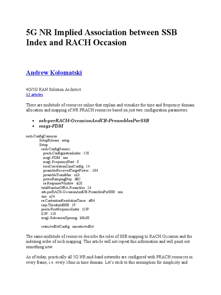 5G NR Implied Association Between SSB Index and RACH Occasion | PDF ...