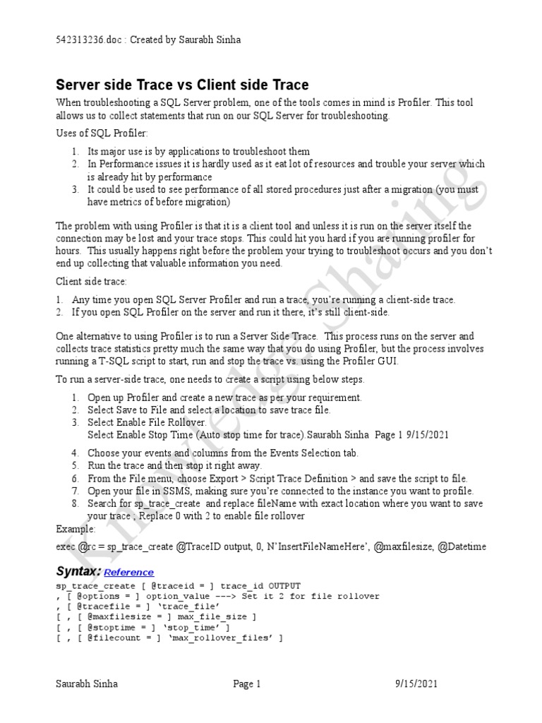 Server Side Trace Vs Client Side Trace | PDF | System Software | Computing