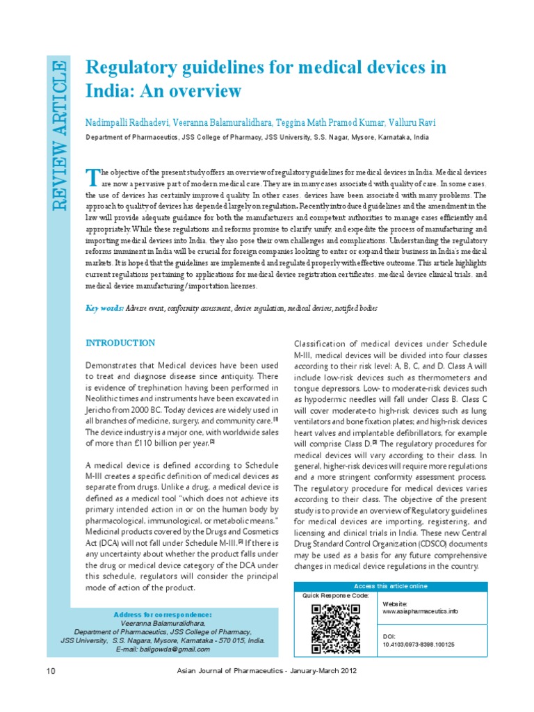 Regulatory Guidelines To Medical Devices | PDF | Medical Device ...