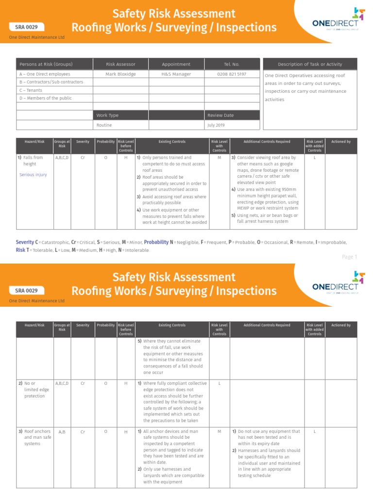 Roofing Risk Assessment Template | PDF | Risk | Risk Assessment