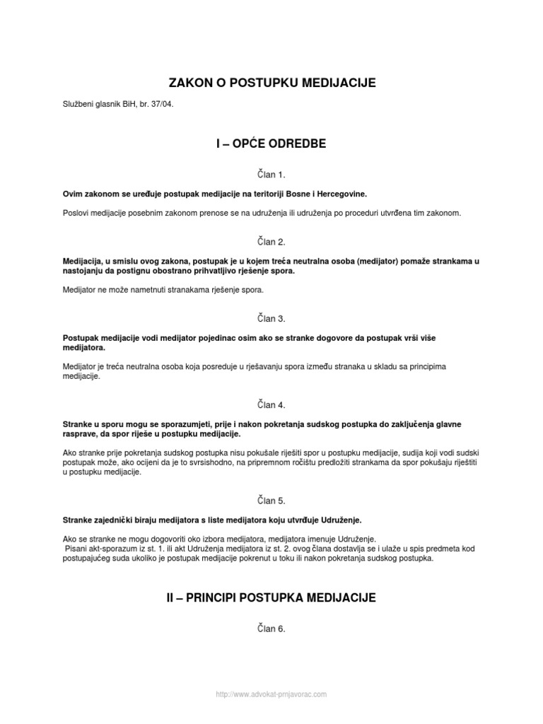 Zakon o Postupku Medijacije | PDF