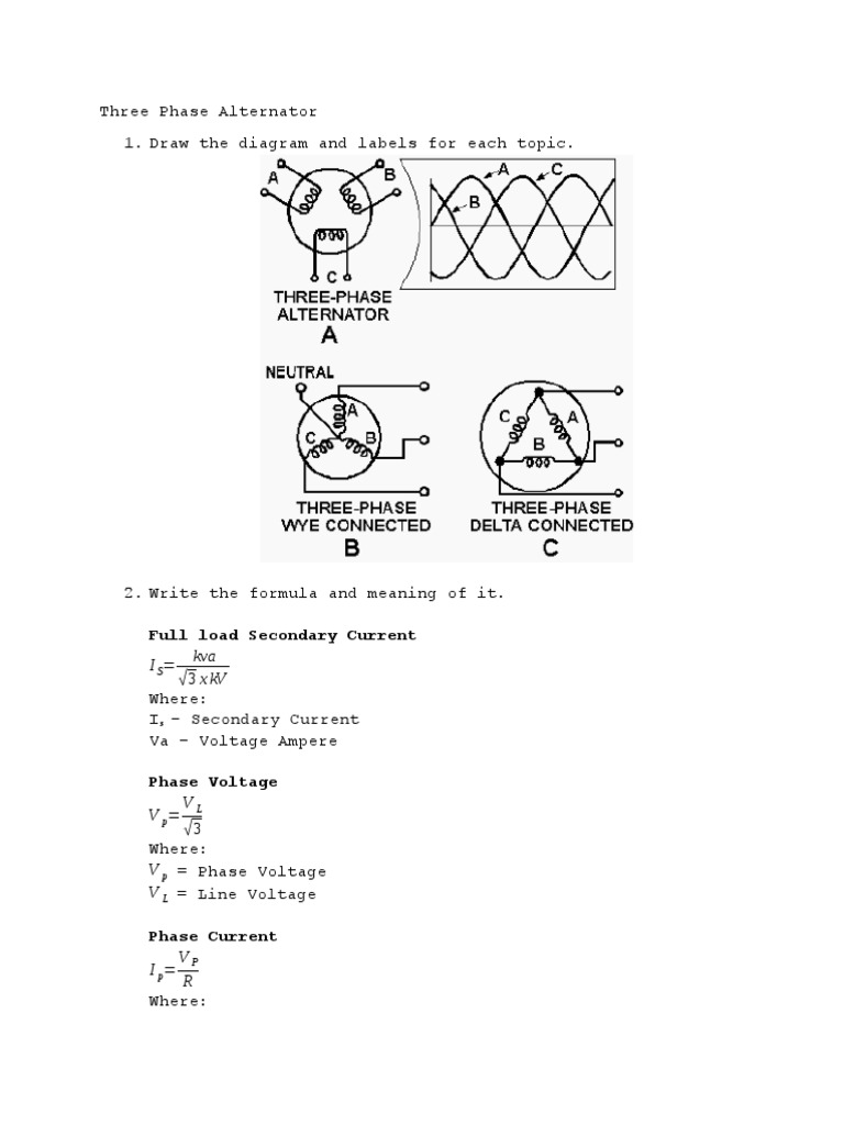 Three Phase Alternator 1 Draw The Diagram And Labels For Each Topic Pdf