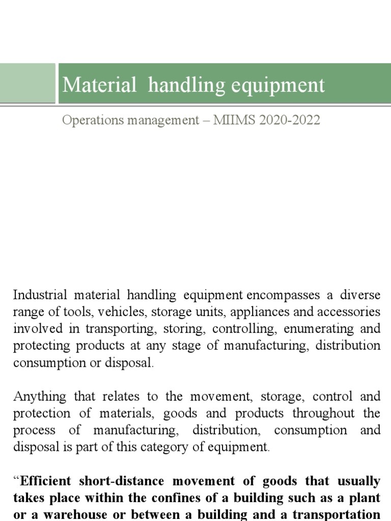 Overview of Material Handling Equipment | PDF | Supply Chain Management ...