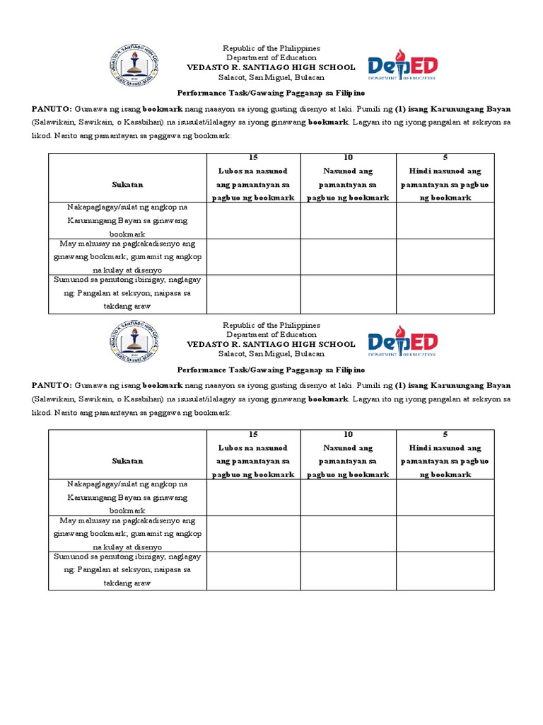Performance Task. Filipino 8 | PDF