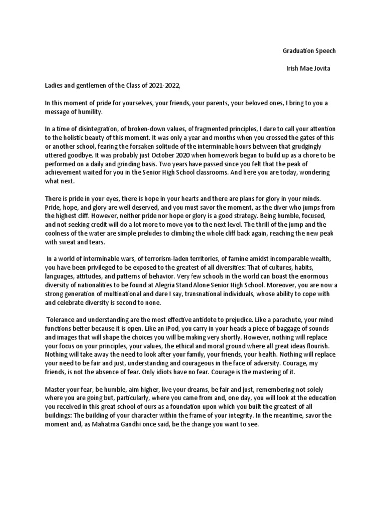 A Call for Humility, Focus, and Principles: Graduation Speech ...