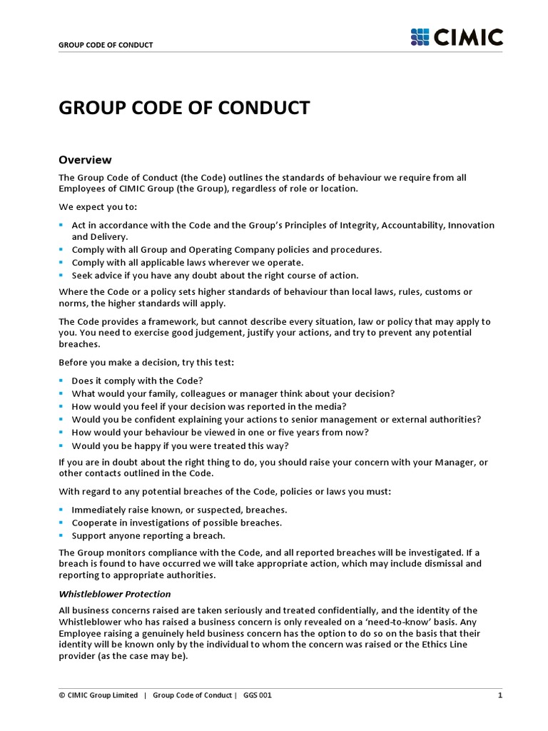 Group Code of Conduct | PDF | Whistleblower | Employment