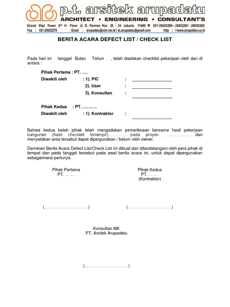 Aa-cm-Form-03 Berita Acara Defect List - Checklist | PDF