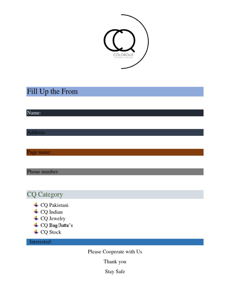 Fill Up The From: CQ Category | PDF | Cooking, Food & Wine | Home & Garden