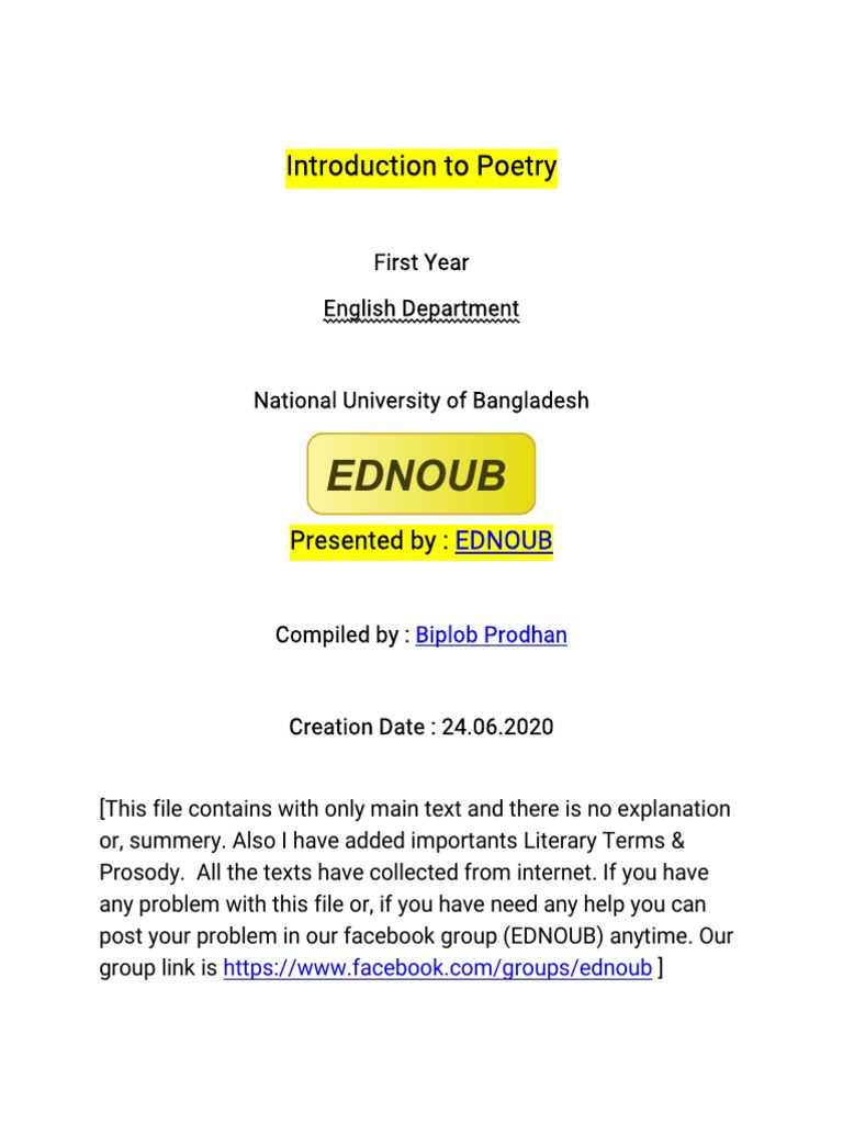 Introduction To Poetry Main Book | PDF