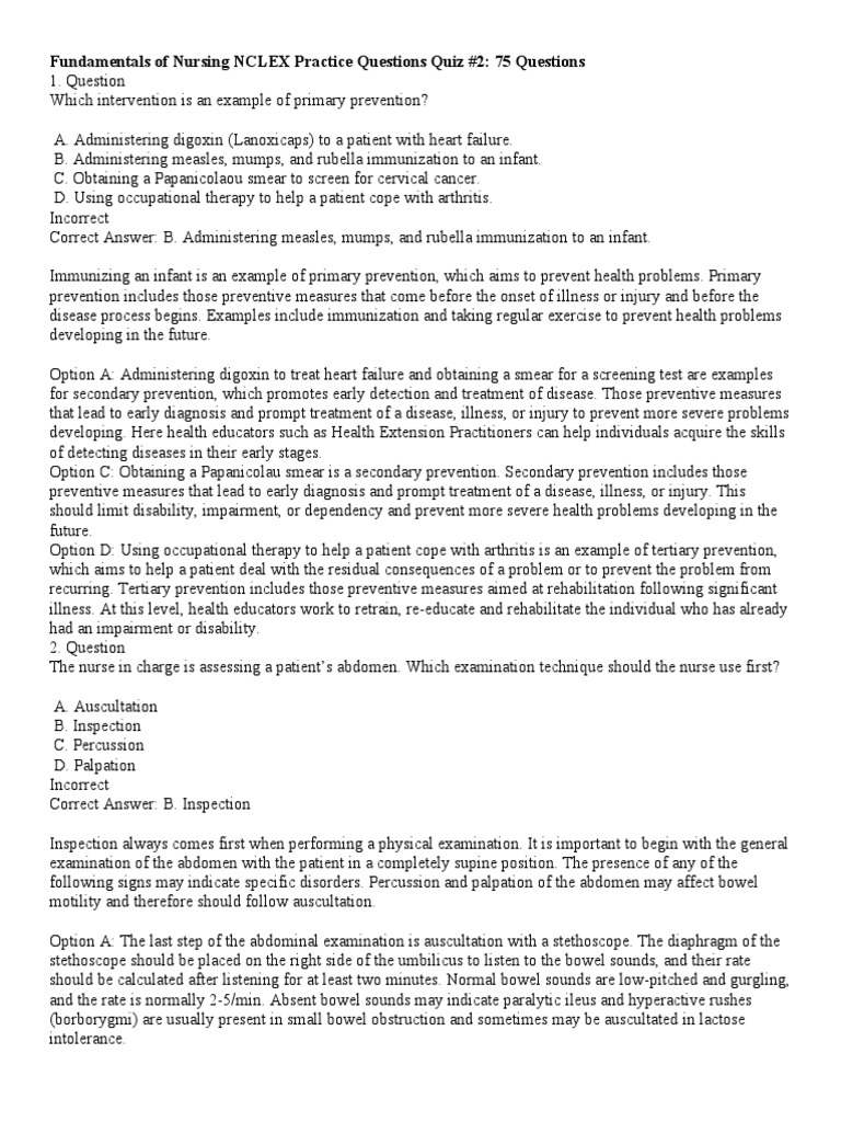 Fundamentals of Nursing NCLEX Practice Questions Quiz 2 | PDF ...