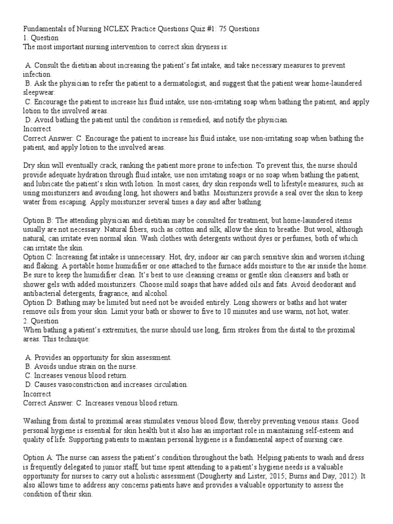 Fundamentals of Nursing NCLEX Practice Questions Quiz 1 | PDF ...