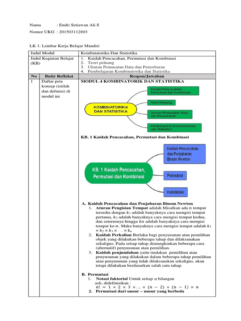 LK 1.1 Modul 4 - Kombinatorika Dan Statistika - Endri Setiawan Ali S | PDF