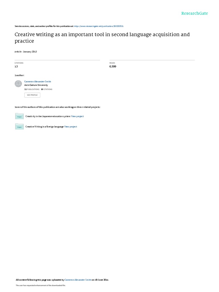 Creative Writing As An Important Tool in Second Language Acquisition ...