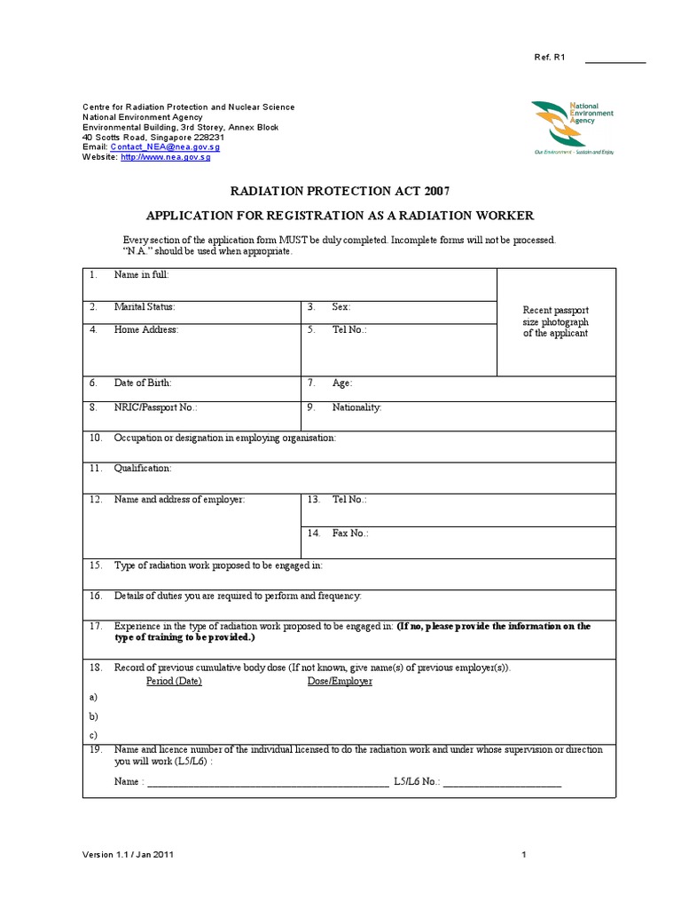 CRPNS R1 Application Form | Download Free PDF | Ionizing Radiation ...