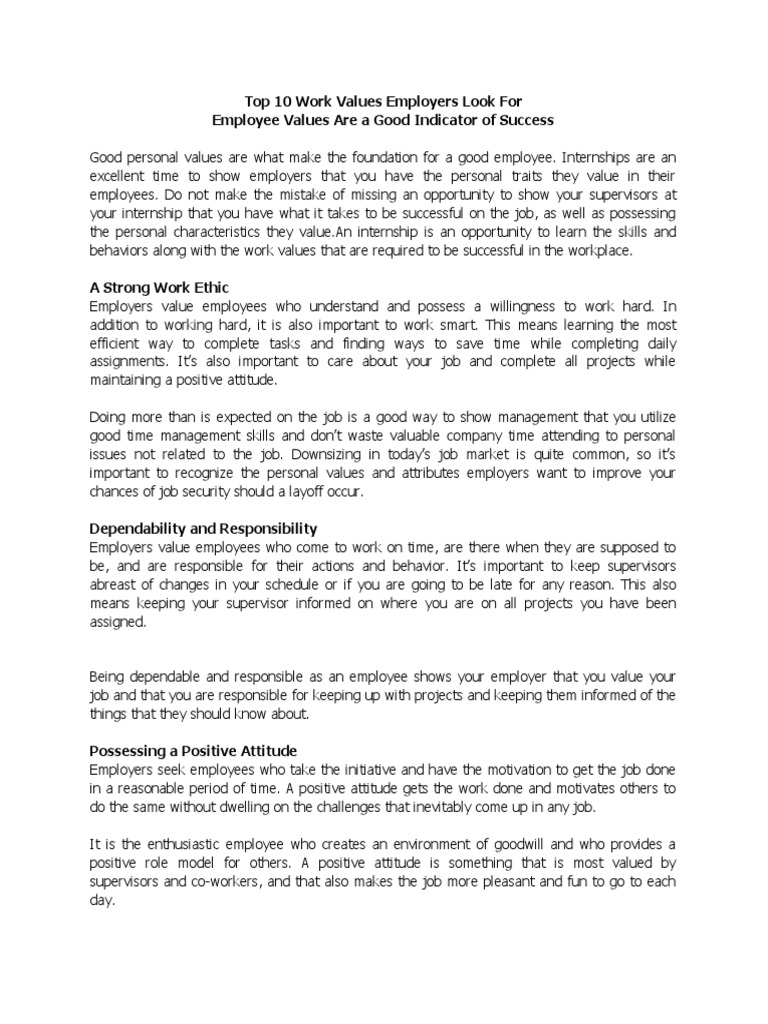 Top 10 Work Values Employers Seek | PDF | Employment | Layoff