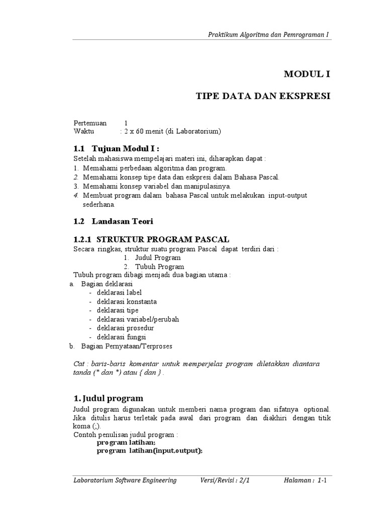 Modul 1 Alpro1 - Tipe Data Ekspresi | PDF | Komputer