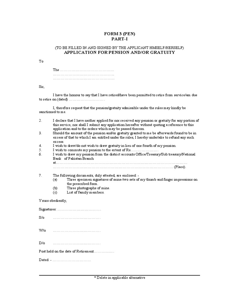 Form 3 (Pen) Part-I Application For Pension And/Or Gratuity | PDF ...