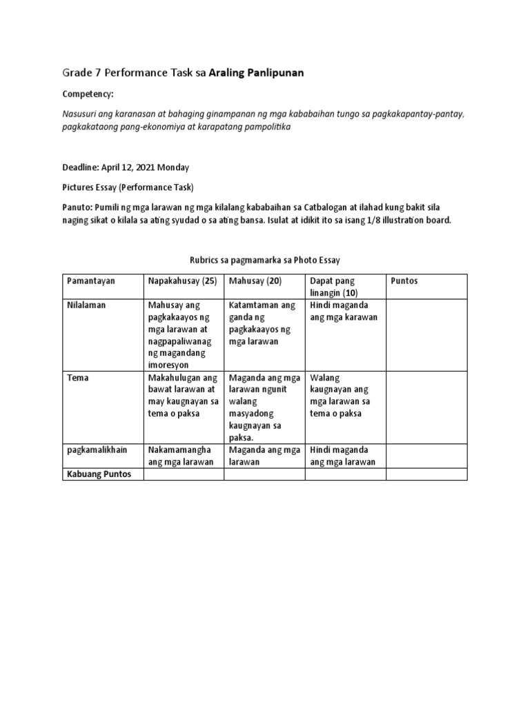 Grade 7 Performance Task Sa Araling Panlipuna1 | PDF