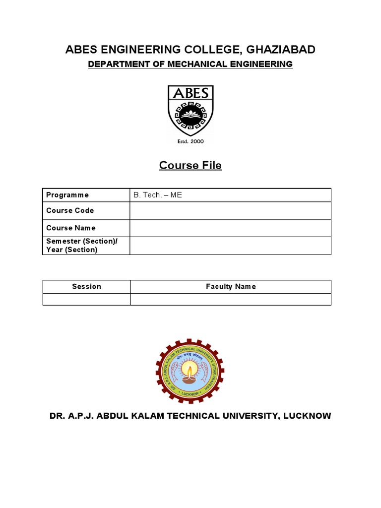 Cover Page of Theory Course File | PDF