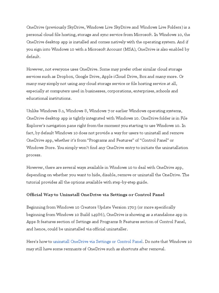 Uninstalling OneDrive on Windows 10 | PDF | Windows 10 | Windows Registry