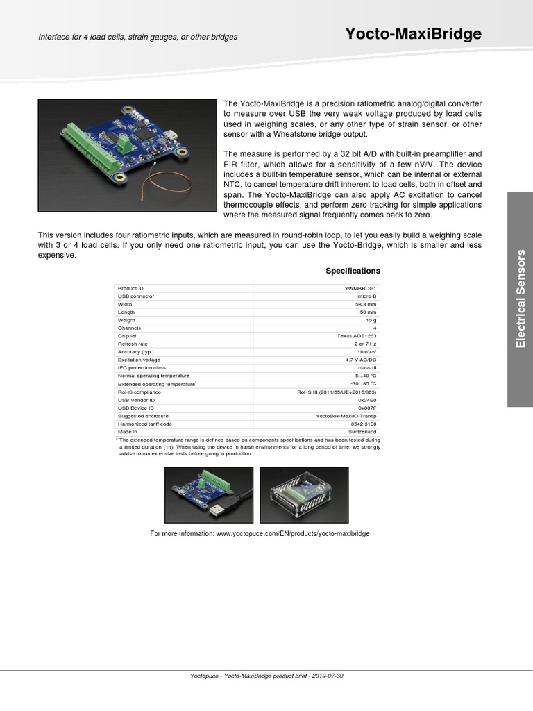 Yocto-Maxibridge: Interface For 4 Load Cells, Strain Gauges, or Other Bridges | PDF | Analog To ...